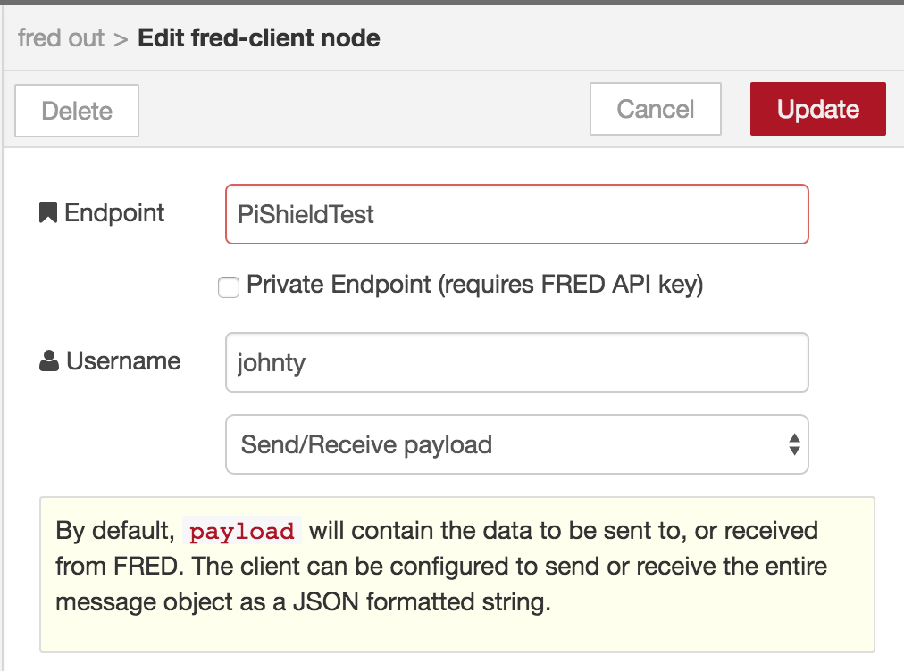 node-red FRED server connection – Infusion Systems